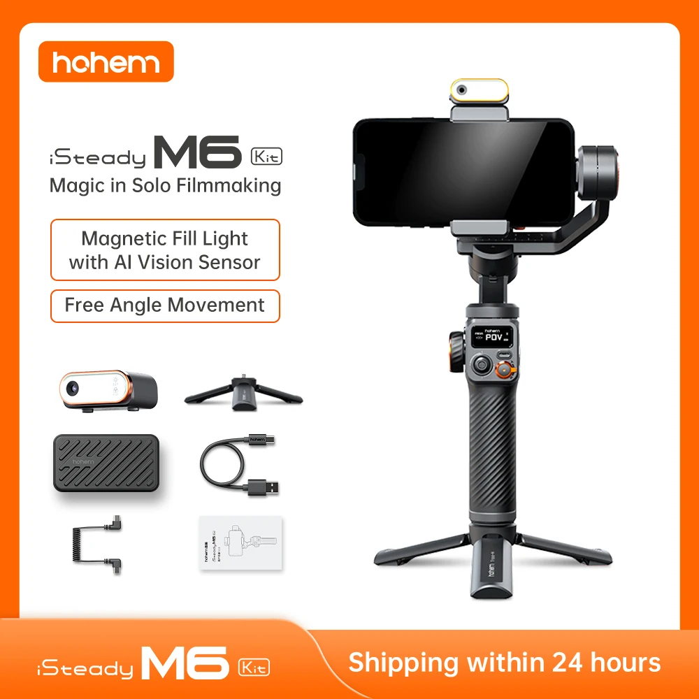 Hohem-iSteady M6 Handheld Gimbal Estabilizador, Selfie Tripé para Smartphone, AI Magnetic Fill ...