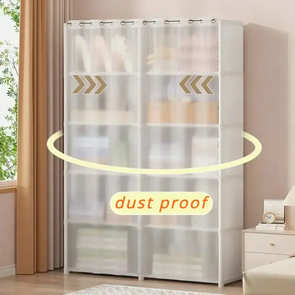 Dust-proof-Wardrobe-Bookshelf-Storage-Rack-with-Curtains-Household ...