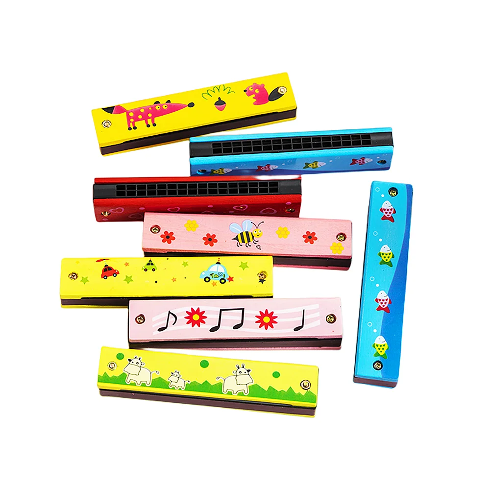 10PC-Wooden-16-Hole-Cartoon-Pattern-Harmonica-Children-Birthday-Party ...