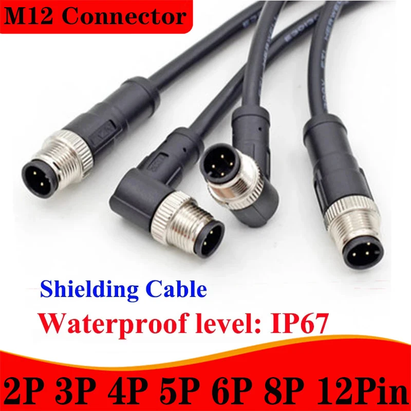 M12 2P 3P 4P 5P 6P 8P 12Pin Waterproof IP67 Aviation Male Female Plug With Shielded Cable ...