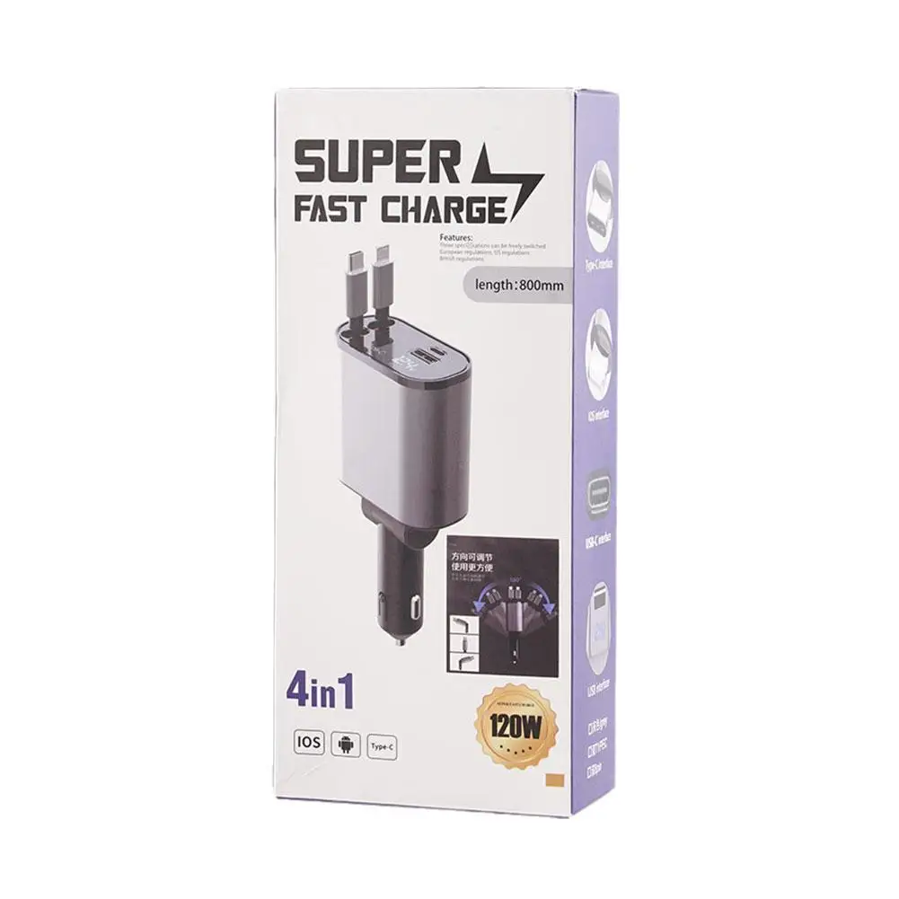 100W-4-IN-1-Retractable-Car-Charger-USB-Type-C-Cable-For-IPhone-Fast ...