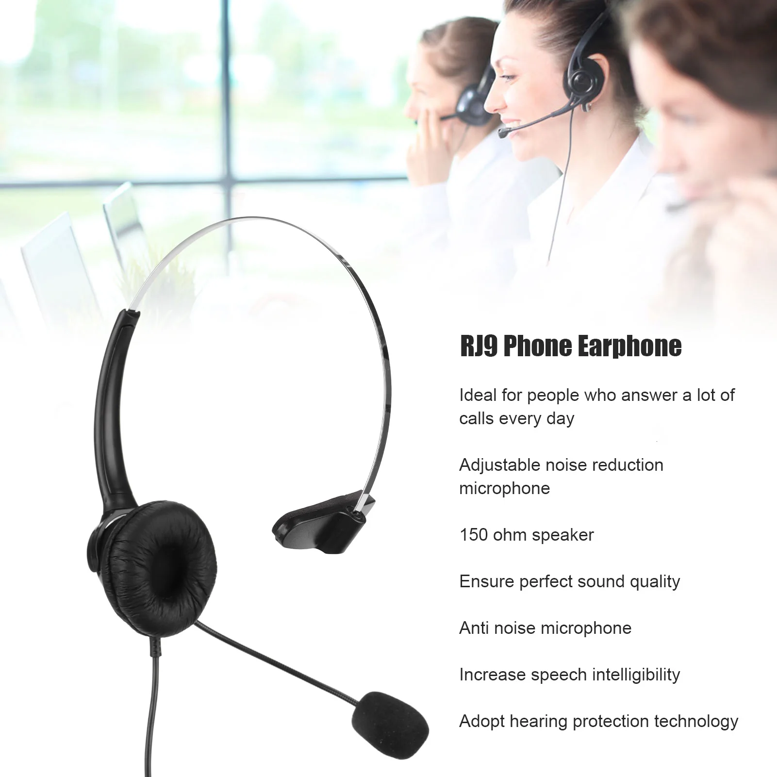 Telephone Headset RJ9 Earphone with 330° Adjustable Microphone for Home ...