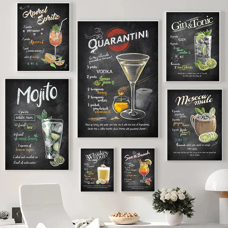 Coquetel vintage bebidas daiquiri mojito gin tônico bar pub arte cartaz ...