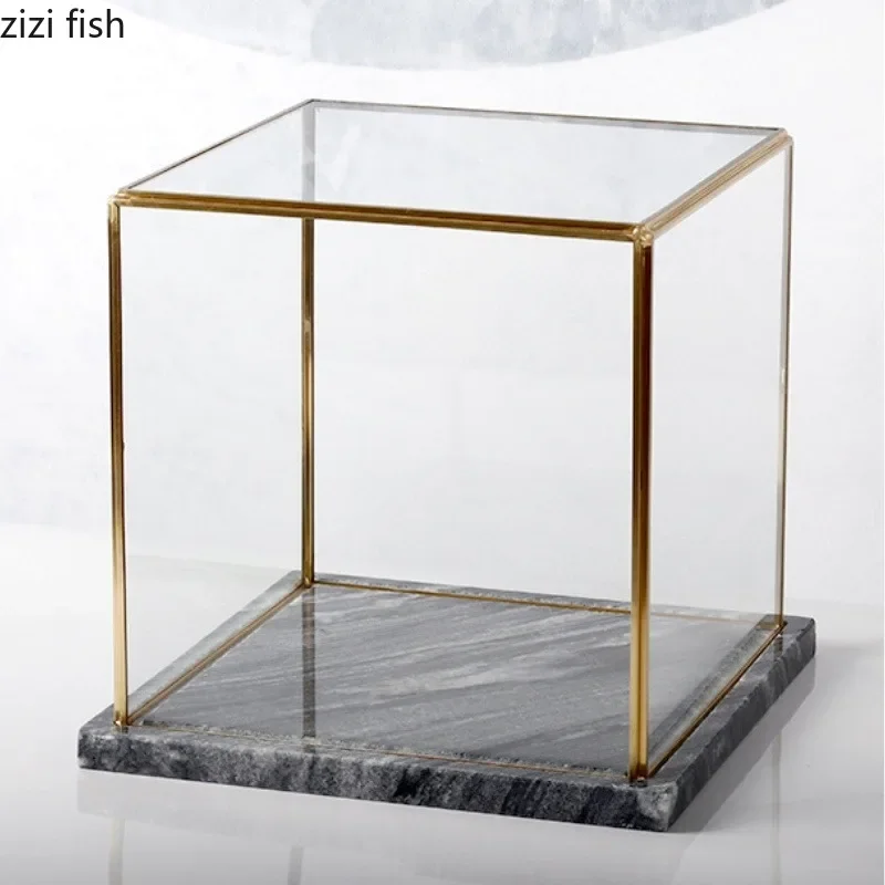 Transparent-Glass-Cover-Marble-Tray-Base-Display-Box-Dust-Cover-Glass ...
