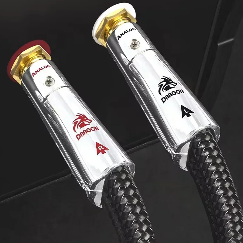 Hi-end-Dragon-RCA-Cable-Pure-Silver-Solid-Conductor-2-RCA-To-2-RCA-HiFi ...
