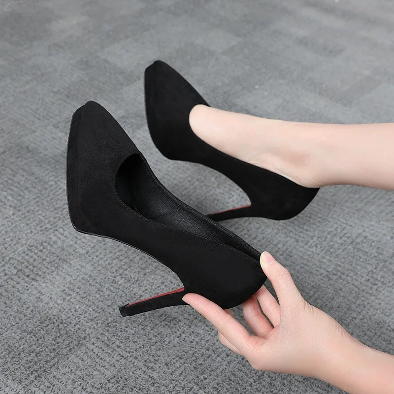 2023-Women-10cm-12cm-High-Heels-2cm-Platform-Pumps-Nightclub-Sude-Flock ...