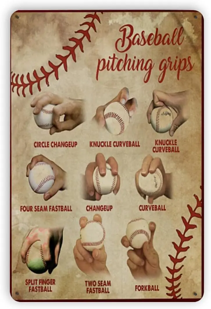 Novelty-Baseball-Pitching-Grips-And-Baseball-Skills-Tin-Signs-Vintage ...