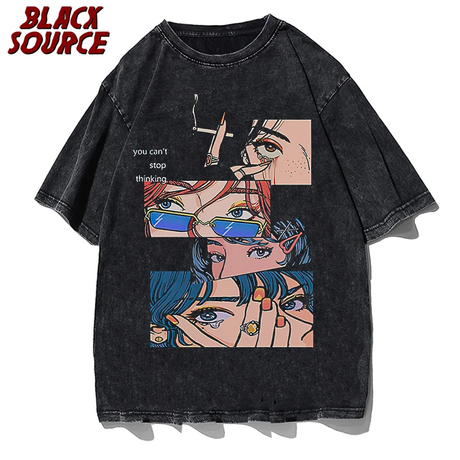 Retro Anime Cartoon Mens Black Shirt | Harajuku Shirts Anime Men ...