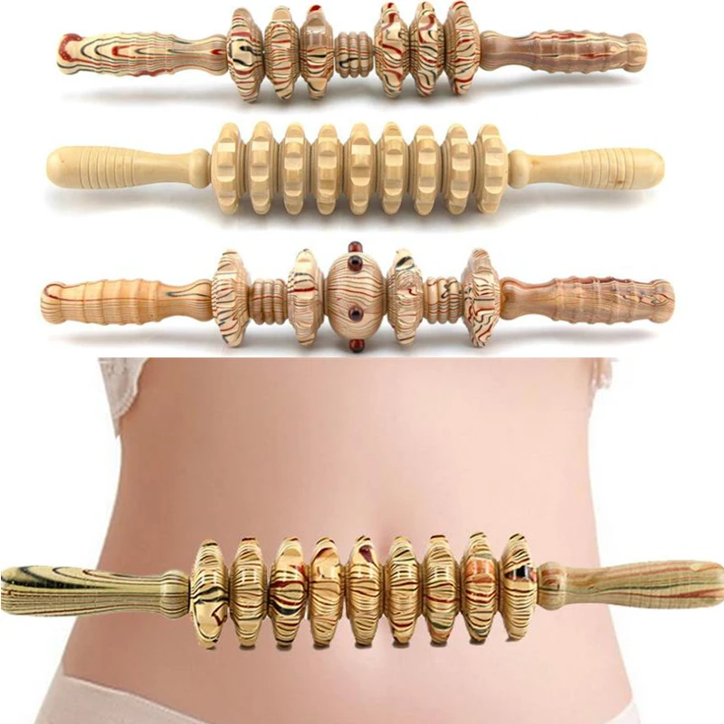9-Wheel-Wooden-Abdomen-Massager-Multifunctional-Fitness-Roller-Stick ...
