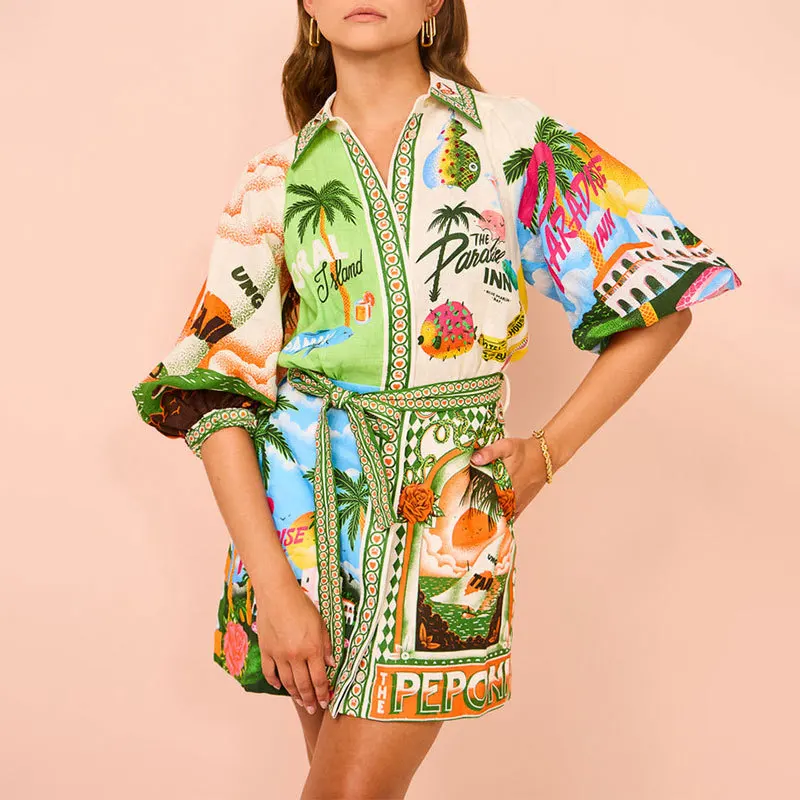 Ropa-popular-de-moda-de-verano-Camisa-estampada-c-rdigan-vestidos-de ...