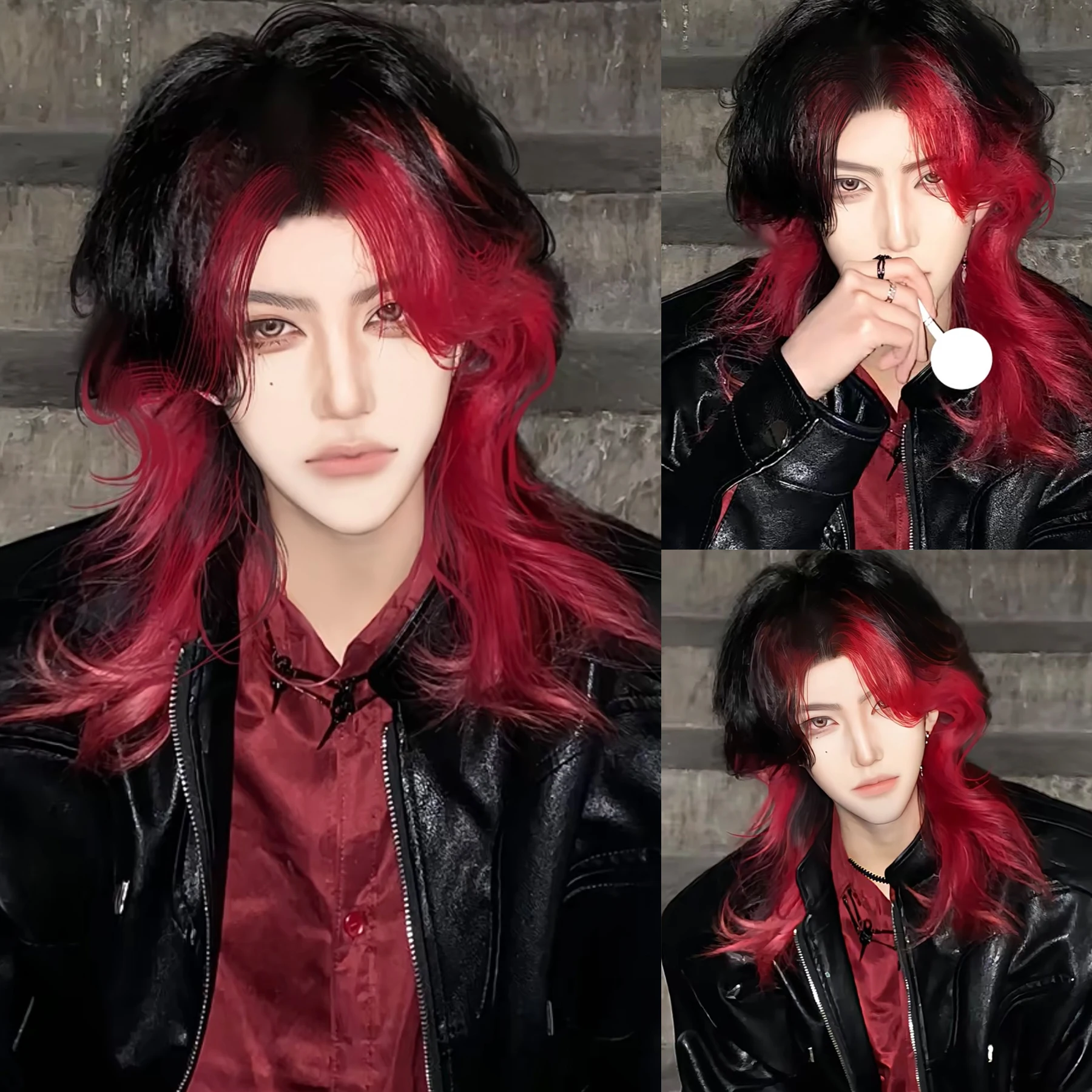 XIYUE-malla-frontal-sint-tica-pelo-corto-Negro-Rojo-cola-de-Lobo-color ...