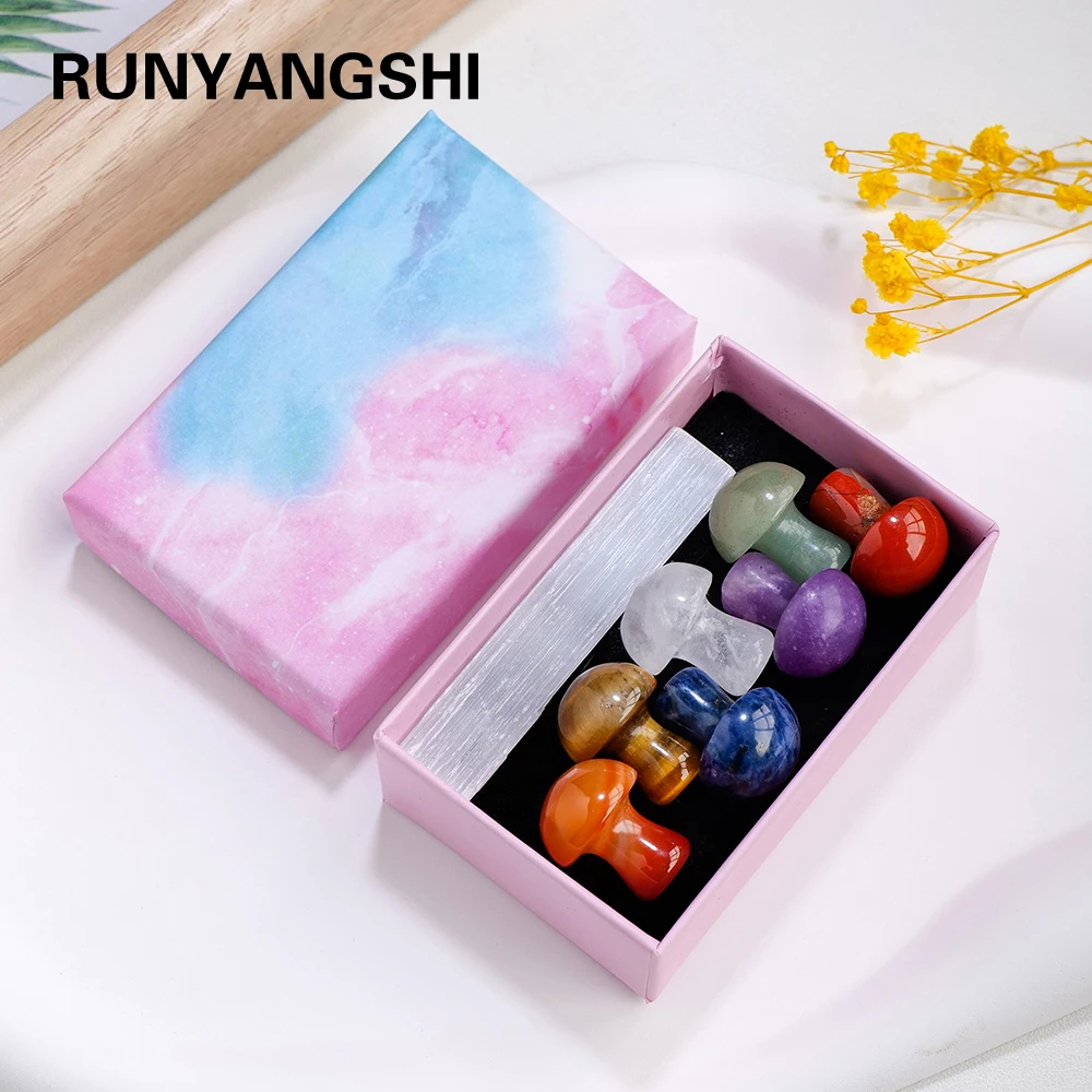 7pcs/set Natural Healing Gemstone Seven Chakra Crystal Mushrooms With ...