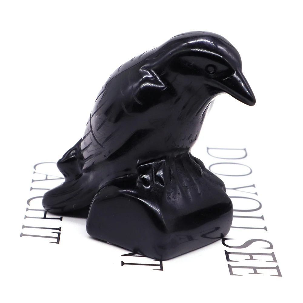 Halloween-Gothic-Crow-Statue-Natural-Stone-Black-Obsidian-Animals-Room ...