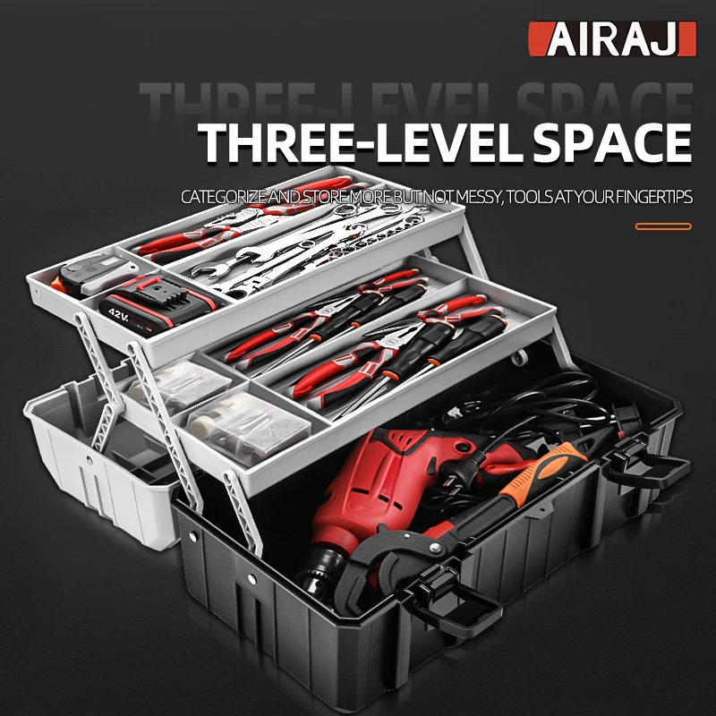 AIRAJ-16In-Multifunction-Tool-Box-Three-Layer-Folding-Electrician-Tool ...