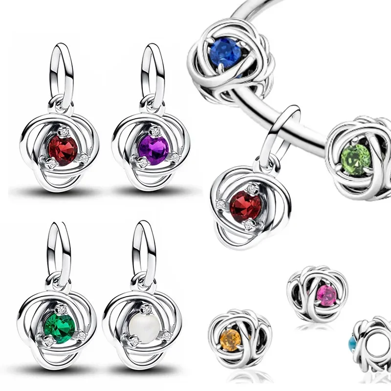 S925-Silver-Twelve-Month-Birthstone-Heart-Eternity-Charms-Beads-Pendant ...
