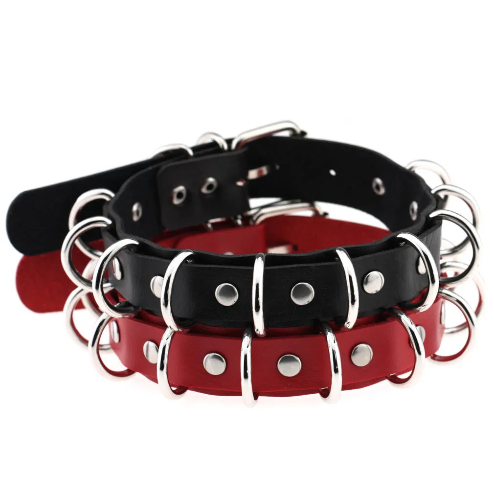 Punk-Metal-Multi-ring-Choker-Necklace-For-Women-Goth-Black-Leather ...