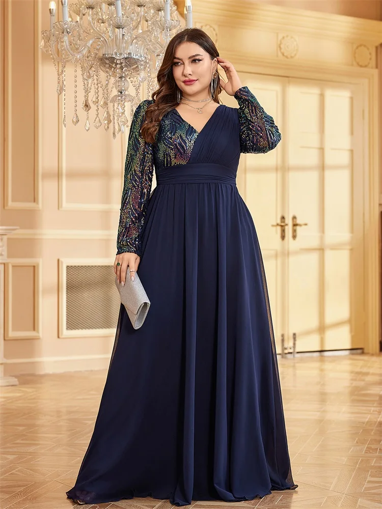 XUIBOL-Plus-Size-Luxury-Chiffon-Long-Sleeve-Evening-Dresses-Women ...