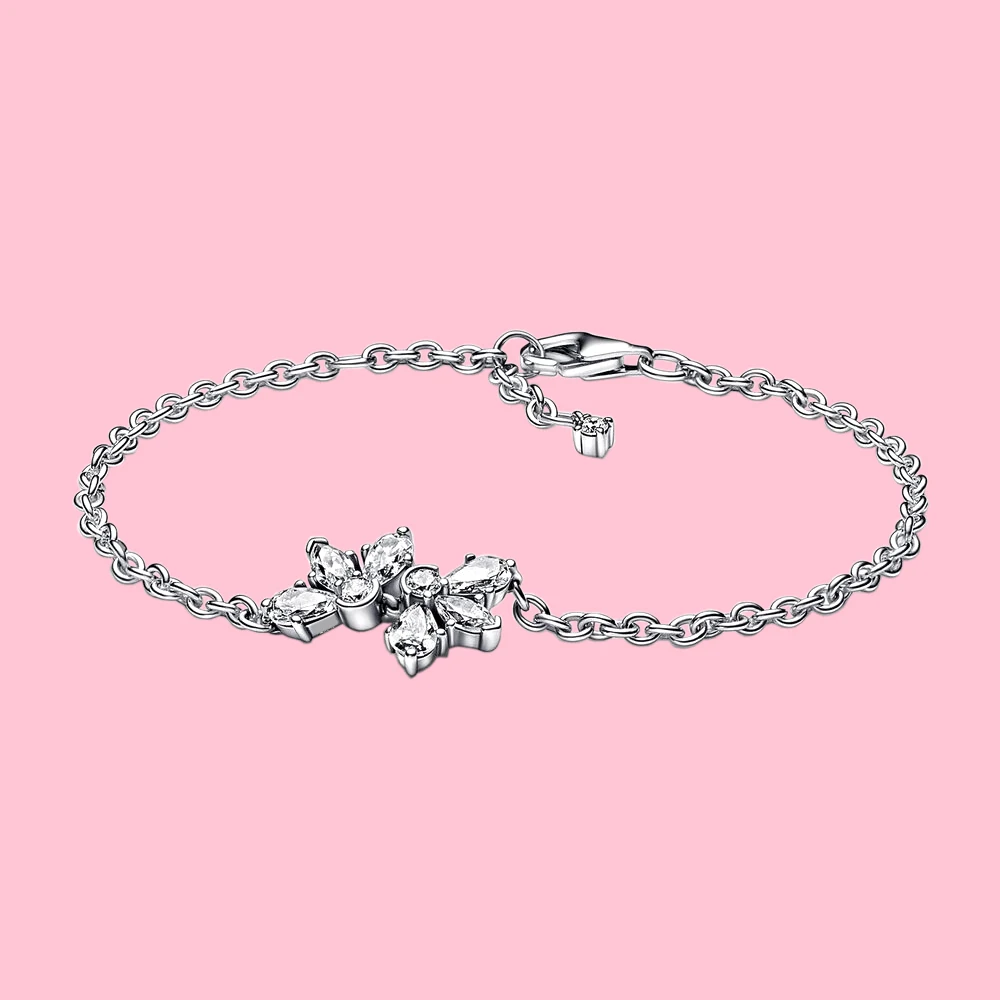 Pandora 925 Silver Sparkling Herbarium Cluster Chain Bracelet For ...