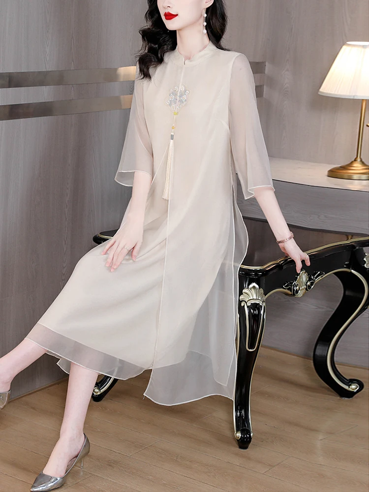 Chiffon Summer Women Elegant Mini Dress Vintage Clothes Boho Solid ...