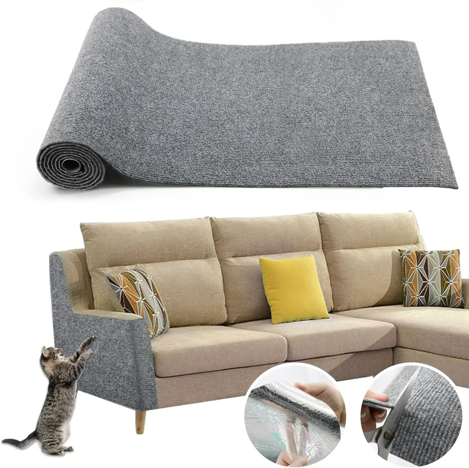 Trimmable Cat Scratching Mat Cat Scratcher Sofa Tape Scratching Post ...
