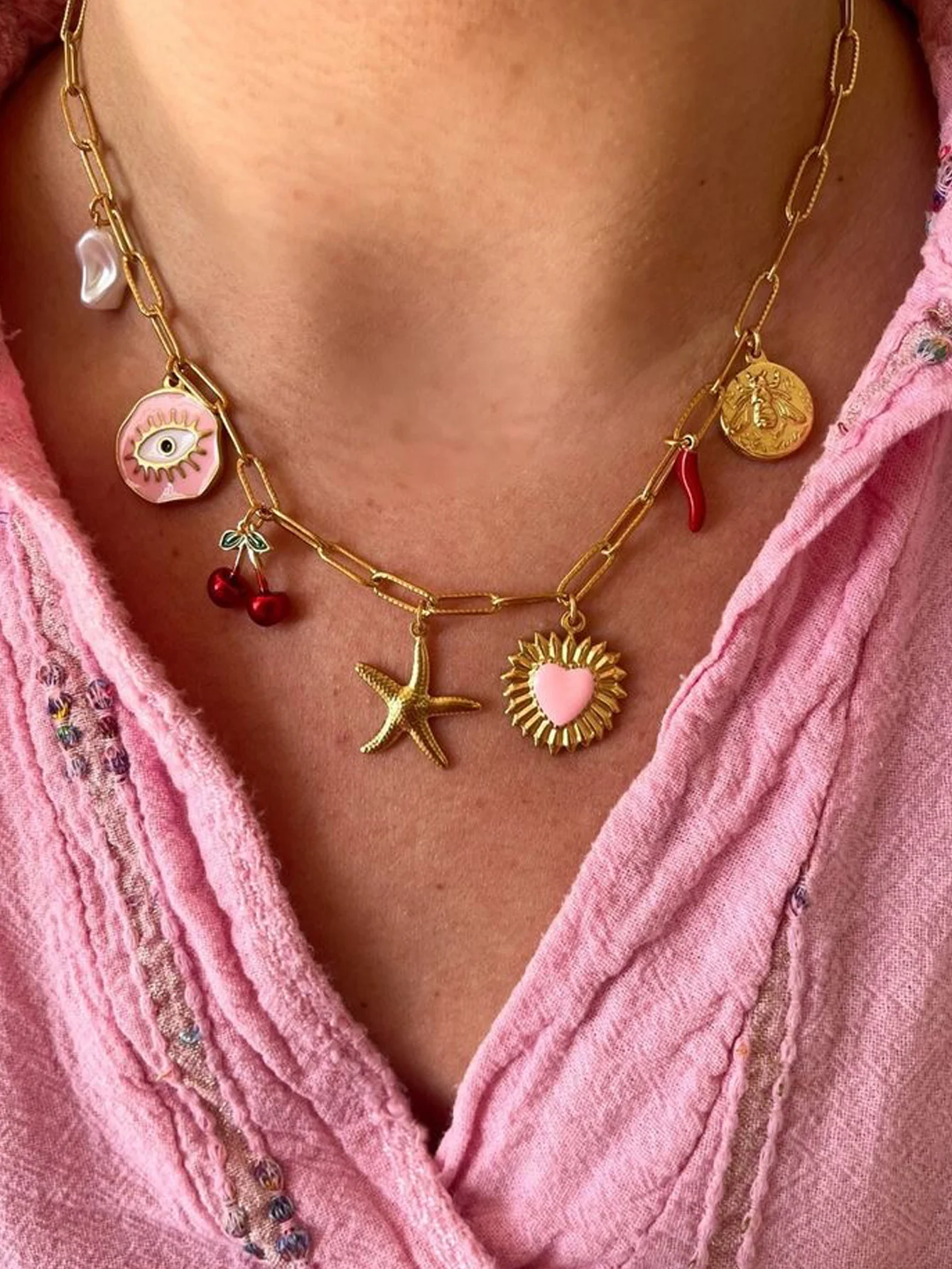 Evil-Eye-Charms-Necklace-for-Women-Cute-Heart-Gold-Color-Boho-Collars ...