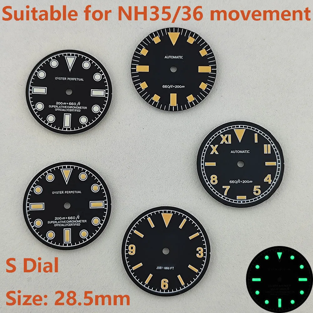 High-Quality-28-5mm-NH35dial-watch-dial-S-dial-green-luminous-suitable ...