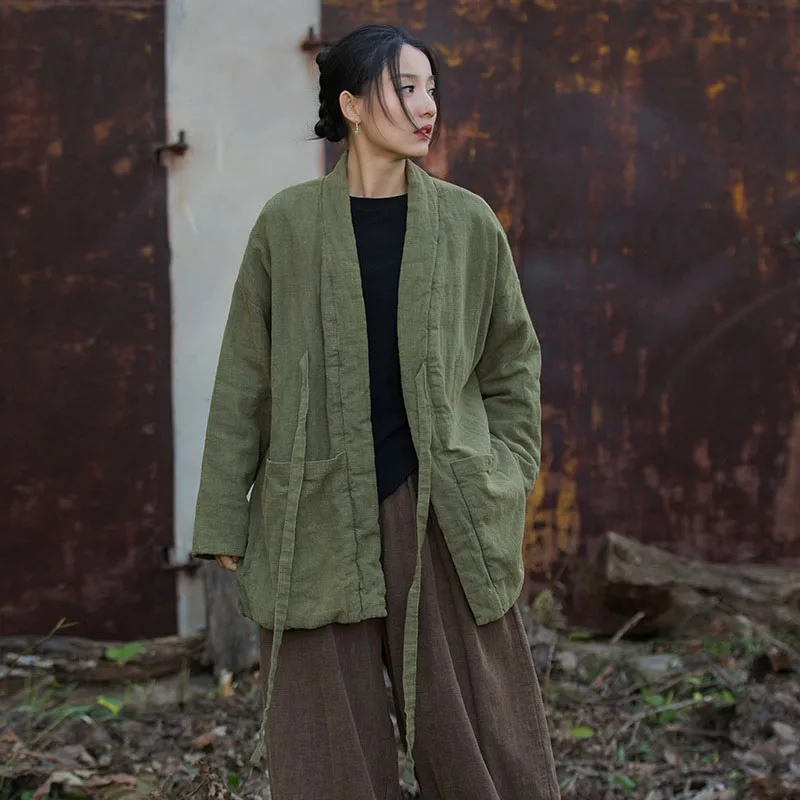 Women Hanbok Ramie Cotton Fried color Quilted Jacket Winter Kimono ...