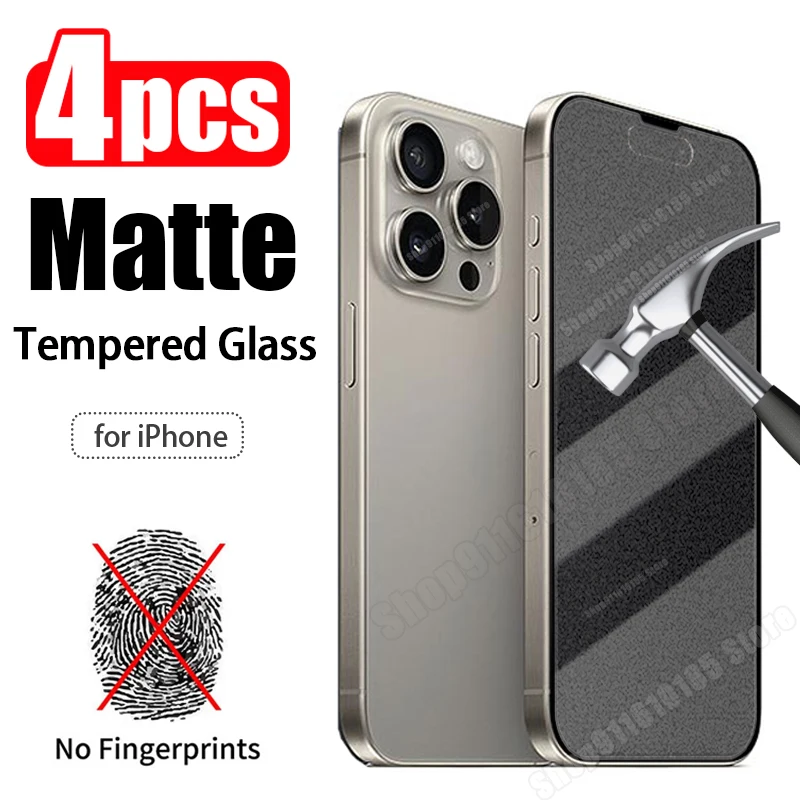 4PCS-Matte-Glass-for-iPhone-15-14-13-12-11-Pro-Max-Mini-Frosted-Screen ...