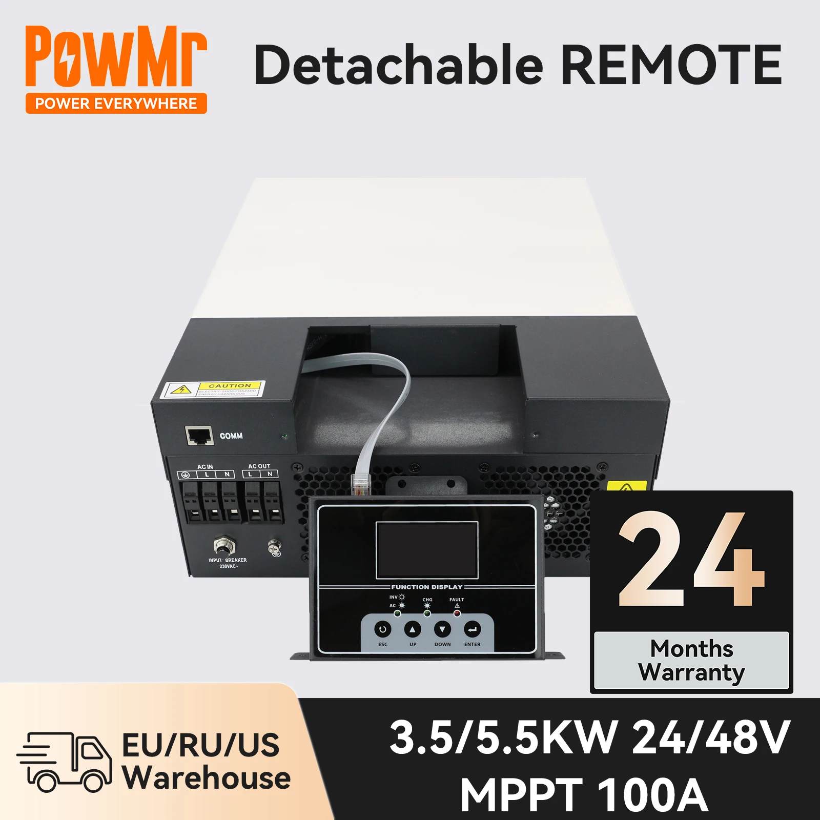 Powmr Hybrid Inverter 24v 48v Mppt 100a 3kw 5kw Solar Inverter Pure ...