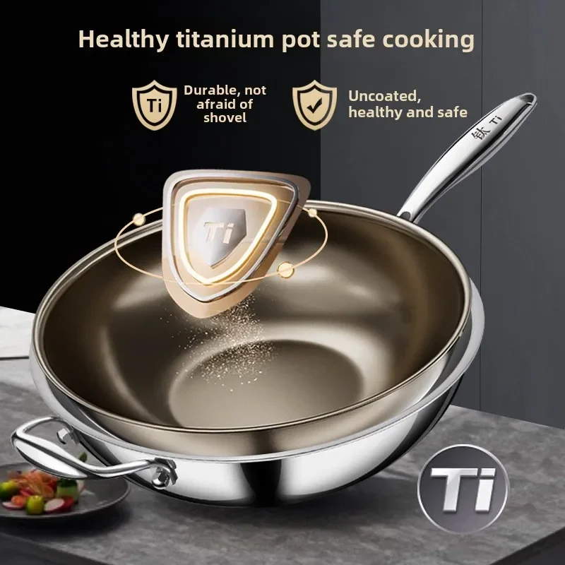 Pure Titanium Wok Pan - Uncoated Non-Stick Frying Pan for Gas ...