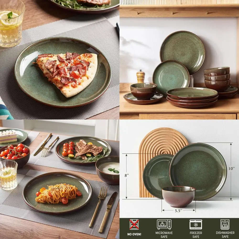 Handcrafted Stoneware Dinnerware Set for 4, 12-Piece Reactive Glaze ...