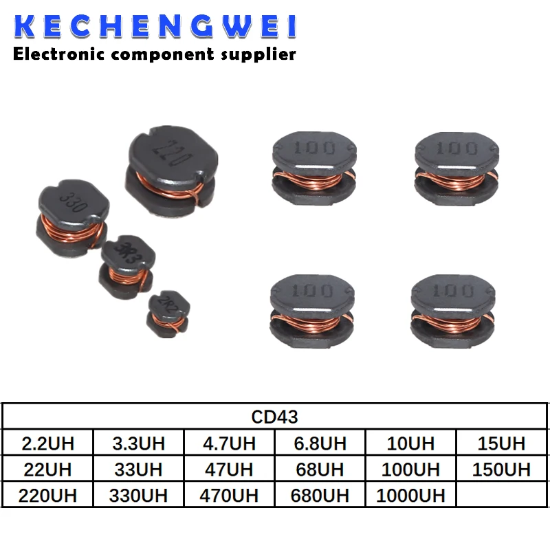 20PC SMD Inductor CD43 Power Inductance 2.2UH 3.3UH 4.7UH 6.8UH 10UH 15UH 22UH 33UH 47UH 68UH ...