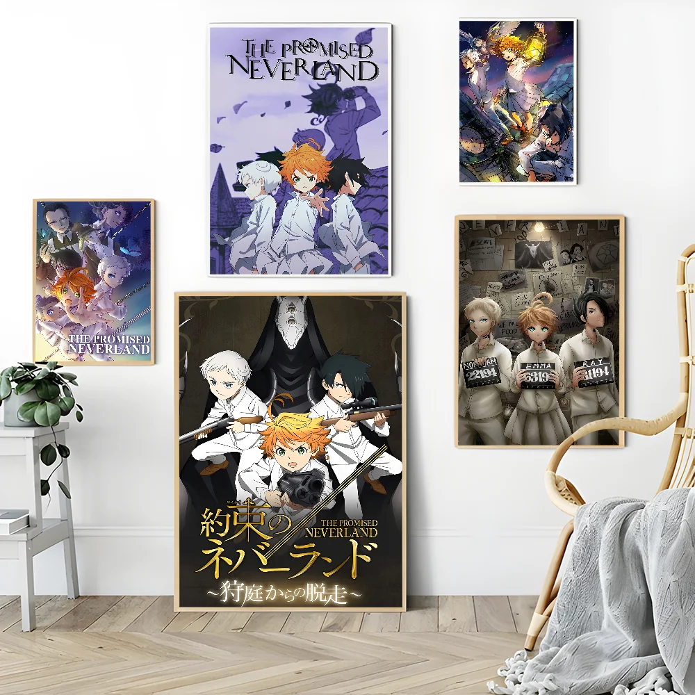 Promised Neverland Self-adhesive Art Poster Retro Kraft Paper Sticker ...