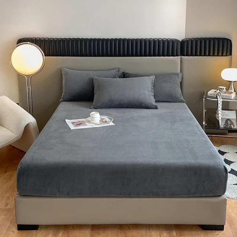 Velvet-Fabric-Fitted-Sheet-Soft-Comfortable-Bedspread-Solid-Color ...