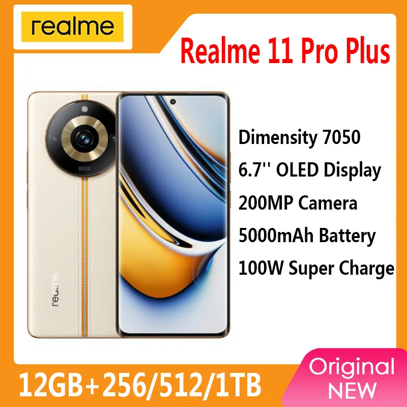 Realme 11 Pro Plus 5G 스마트폰 치수 7050 휴대폰, 6.7 인치 120Hz OLED 디스플레이, 200MP ...
