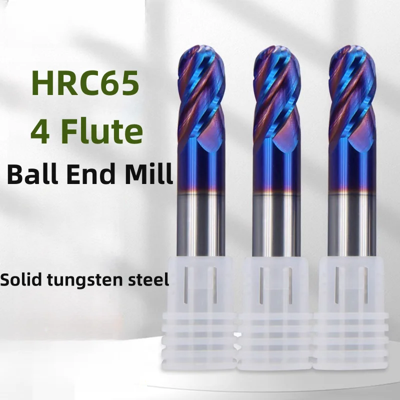 HRC65-Ball-End-Mill-4-Flute-Tungsten-Carbide-Ball-Head-Milling-Cutter ...