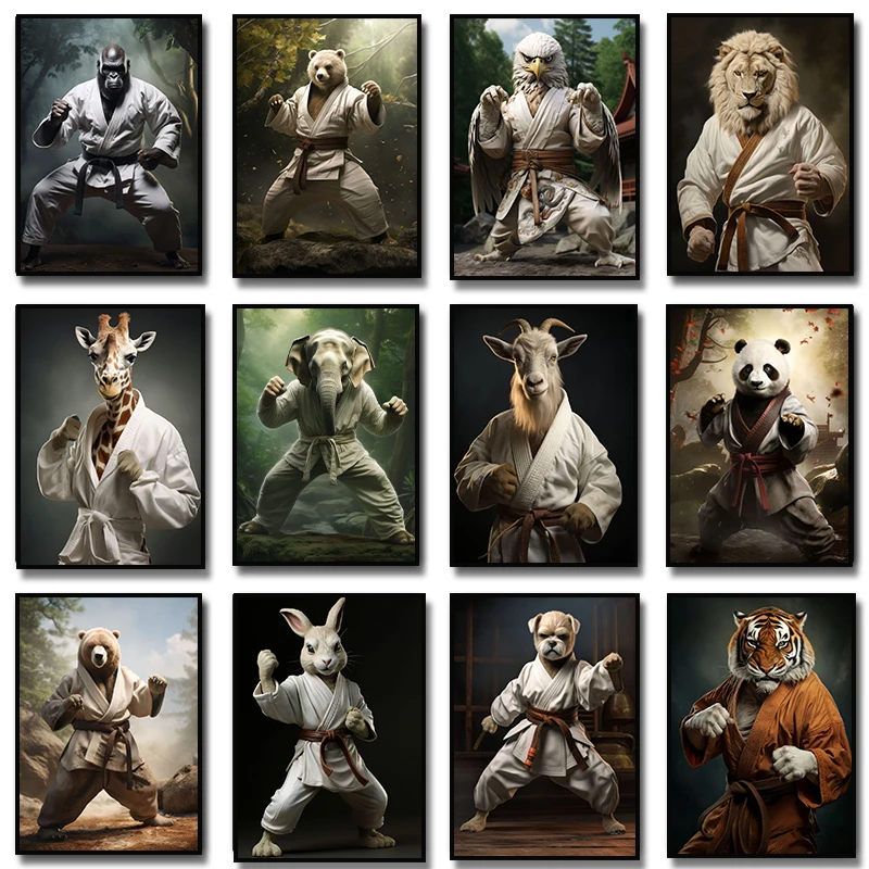 Karate-Animals-Poster-Panda-Horse-Rabbit-Bear-Giraffe-Tiger-Gorilla ...