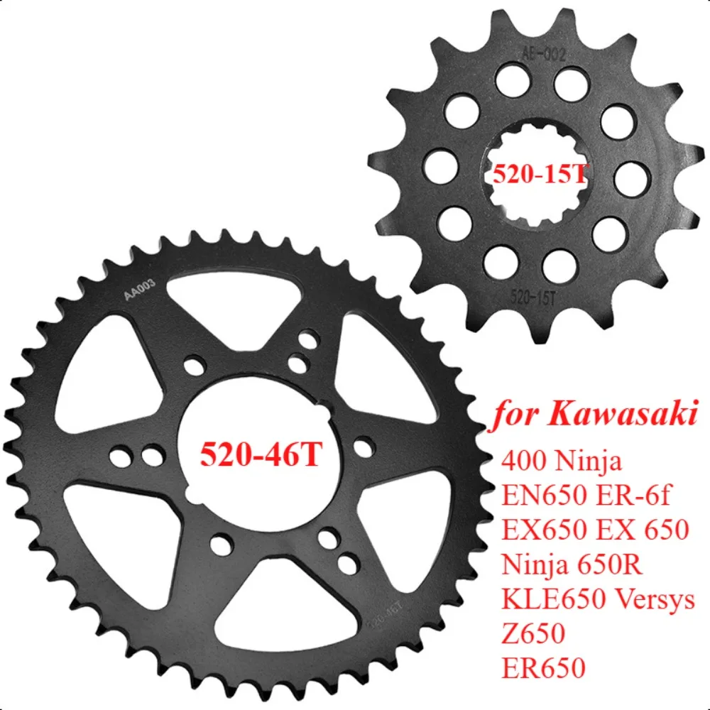 520-15T 520 46T Front Sprocket Gear Wheel for Kawasaki 400 Ninja EN650 ...