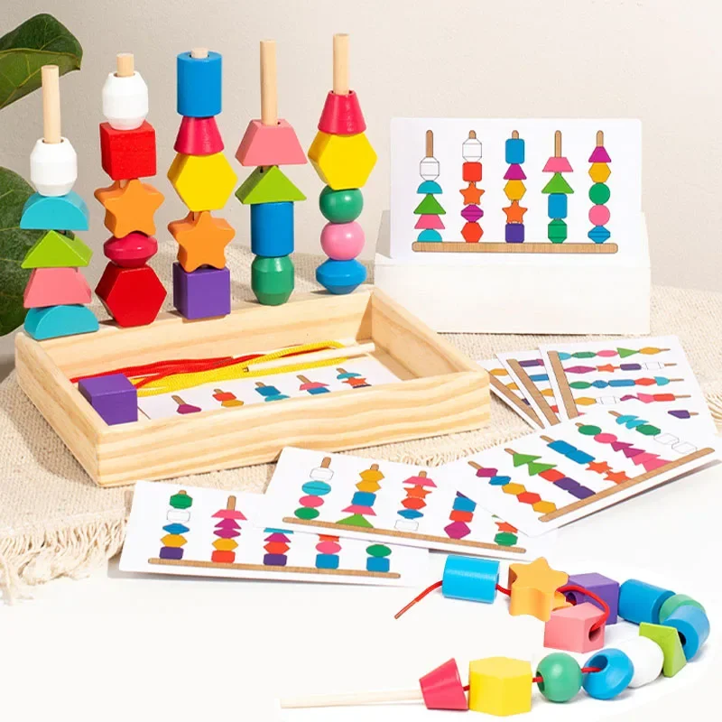 Montessori-Wooden-Toys-Color-Shape-Matching-Puzzle-Game-Colorful-Beaded ...