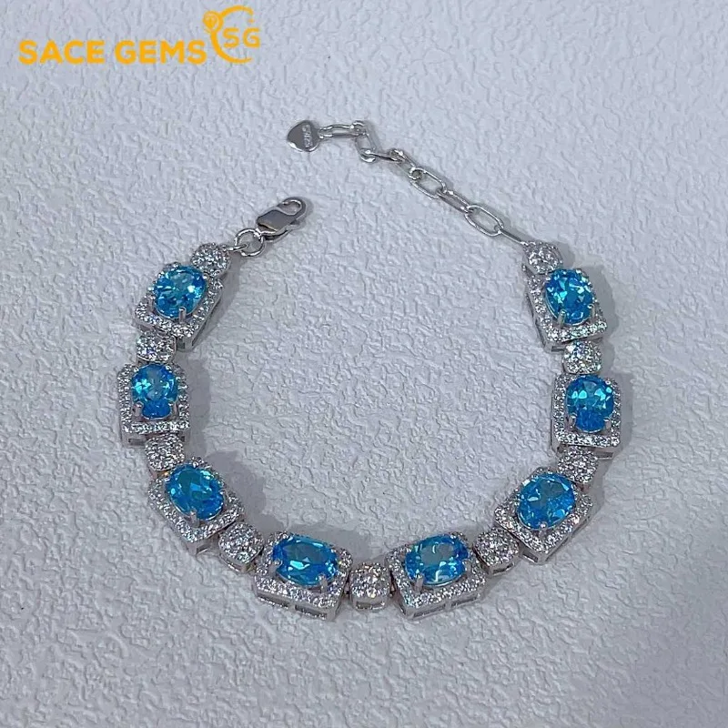 SACEGEMS-New-Certified-6-8mm-Natural-Swiss-Blue-Topaz-Bracelets-925 ...