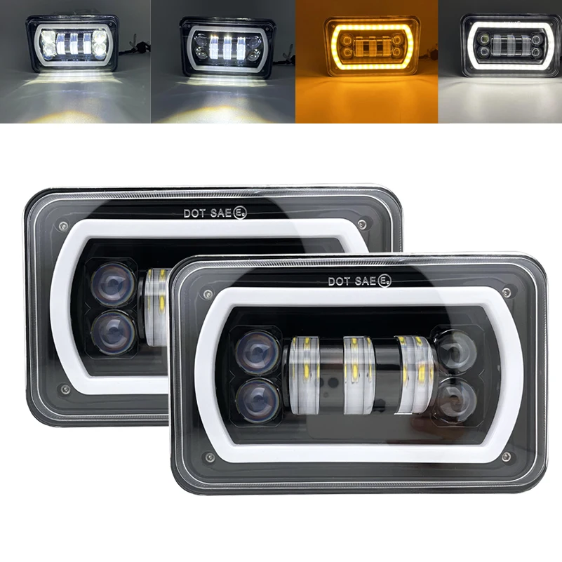 4X6 Car Led Headlight Square Light White Halo DRL Amber Turn Signal ...
