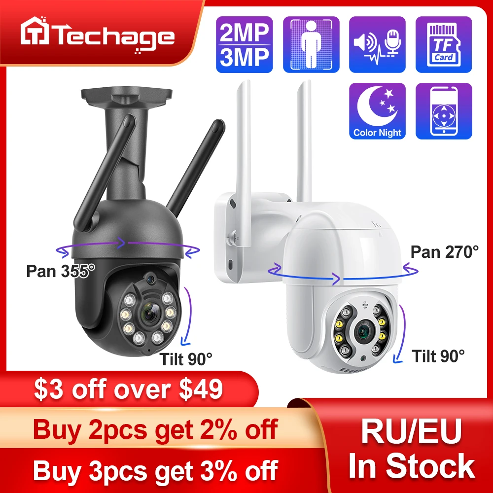 Techage Wifi IP Camera 3MP 2MP Two Way Video Wireless Security Camera ...