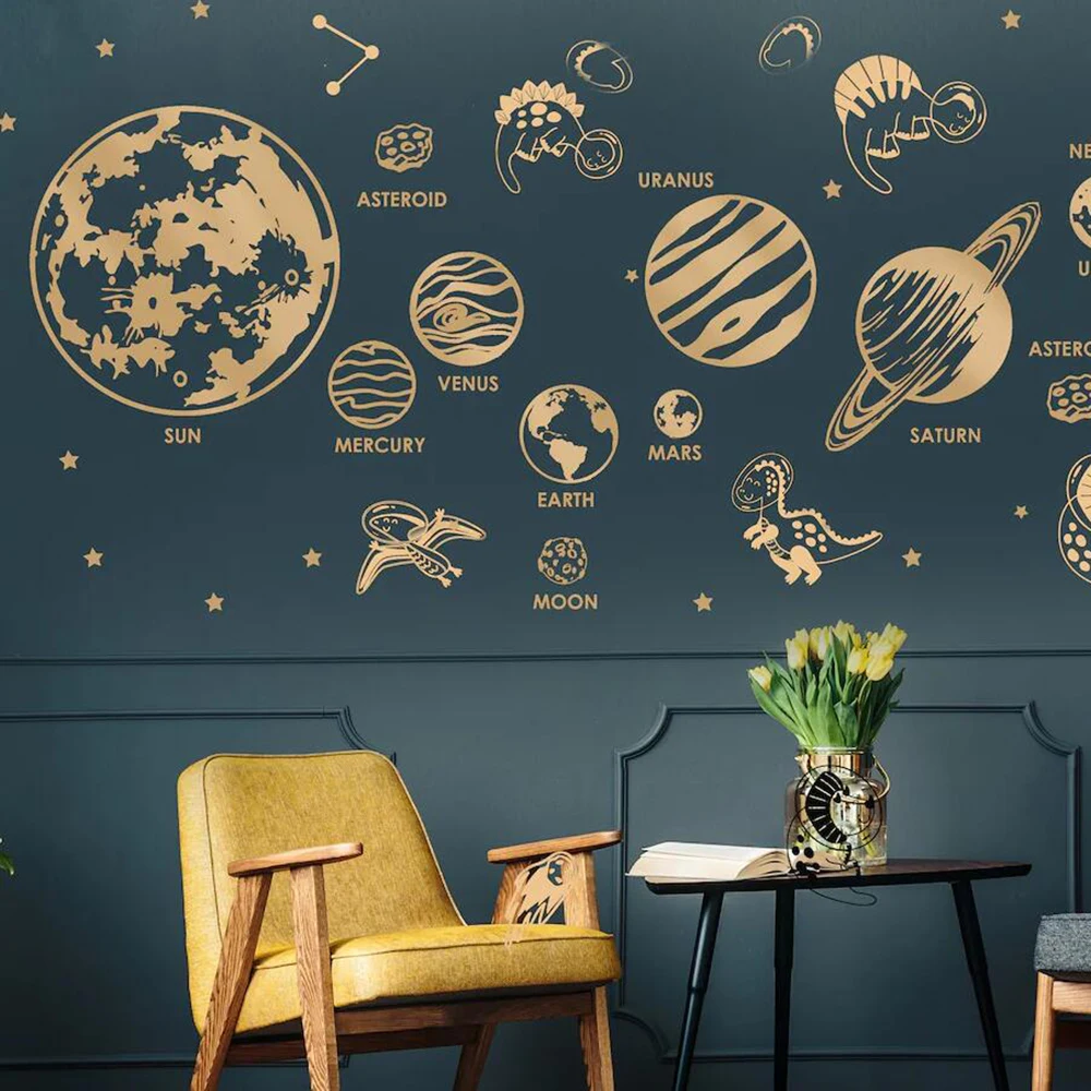 Cartoon-Space-Dinosaur-Planets-Solar-System-Wall-Sticker-Playroom-Kids ...