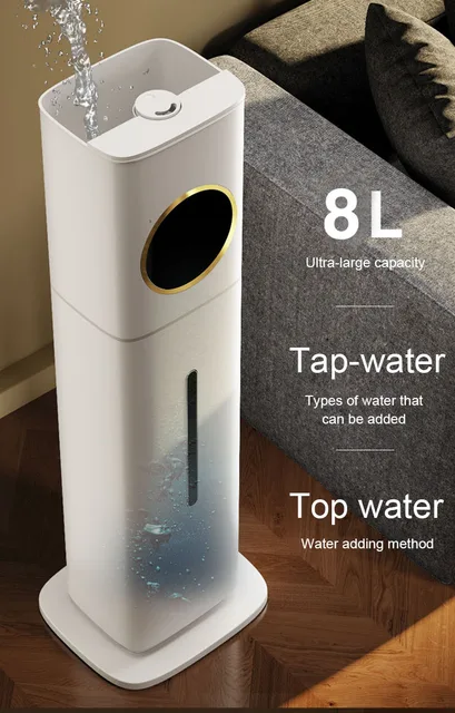 전기 가습기 플로어 스탠드 공기 청정기 미스트 메이커 스마트 음소거 터치 스크린 조절 가능한 아로마 테라피 안개 스프레이 디퓨저 Eu 8l