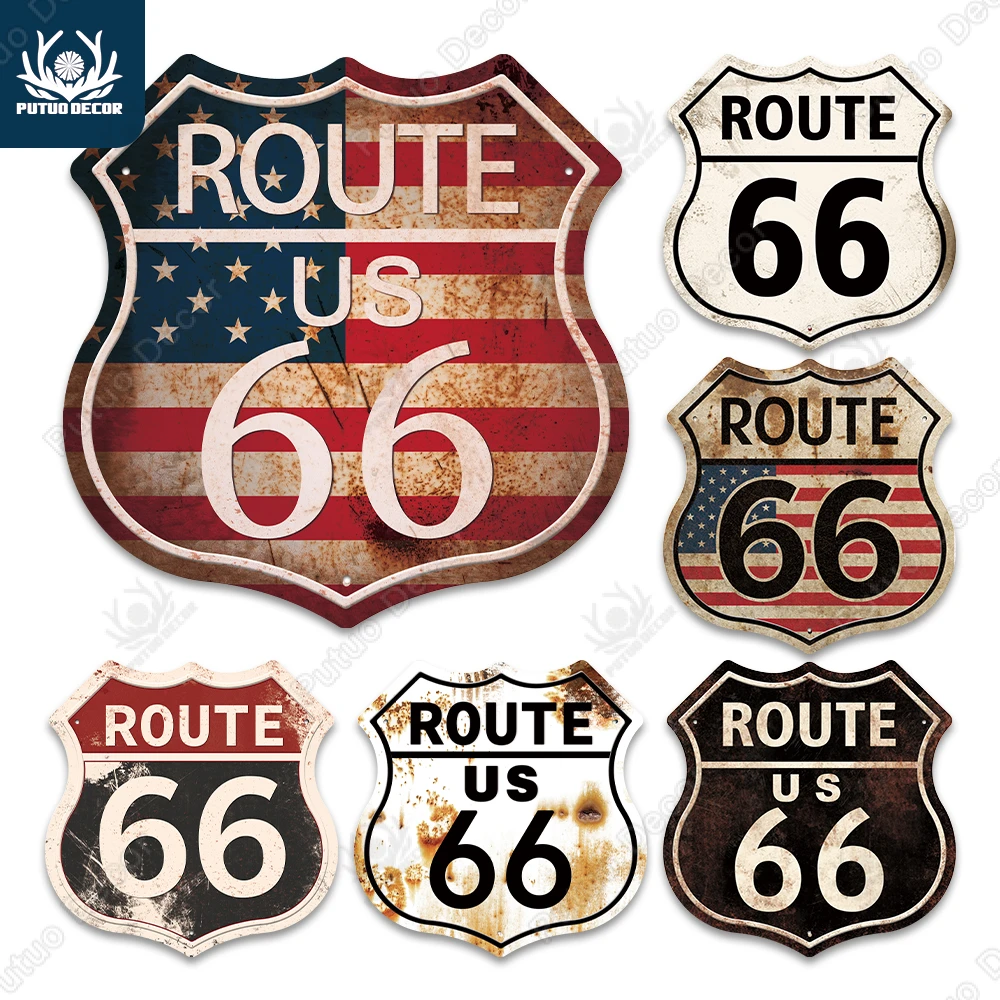 Putuo Decor Route 66 Tin Signs Vintage Metal Shield Shaped Plaques For ...