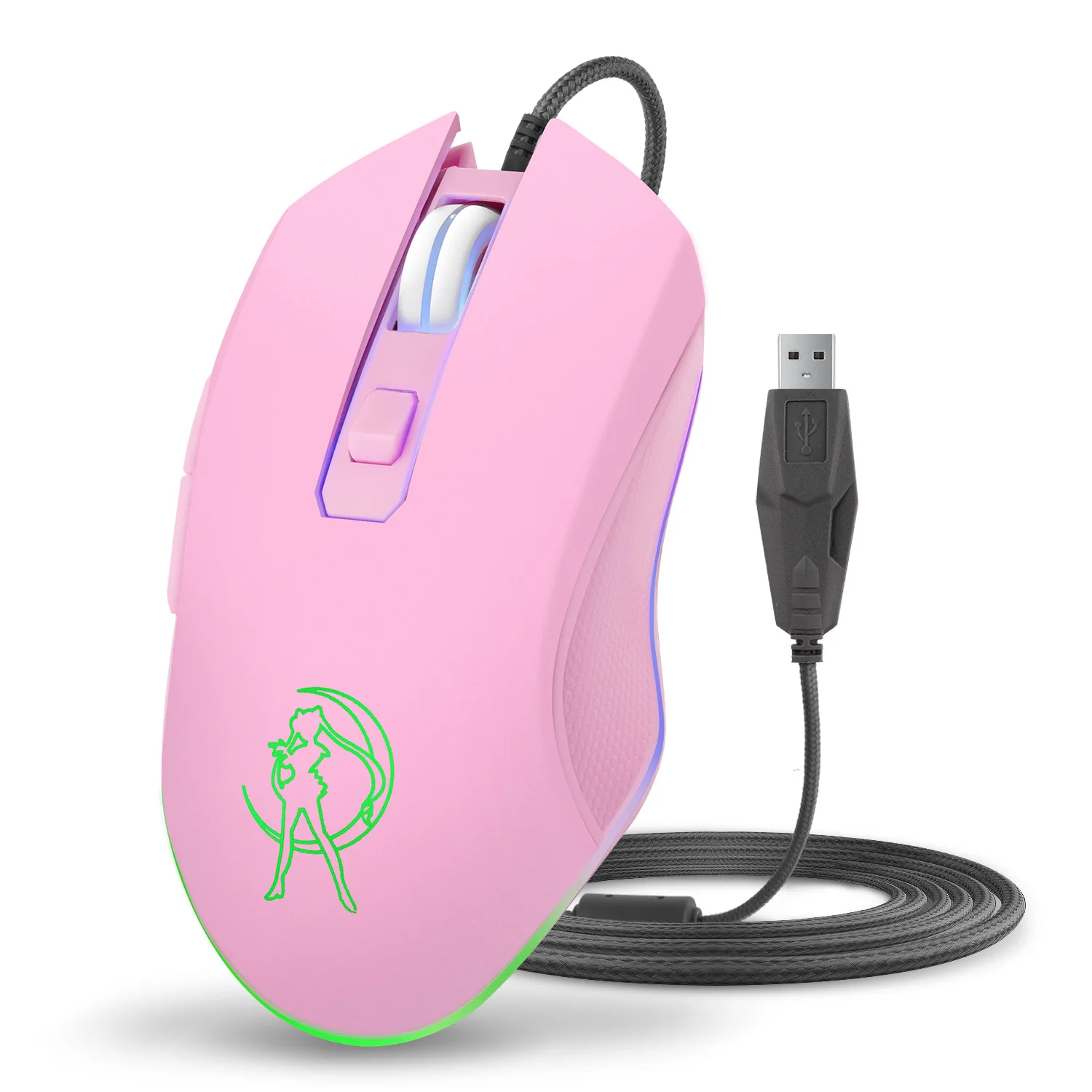 Pink Computer Mouse Colorful Backlit Gaming Mouse Optical Wired Mouse ...
