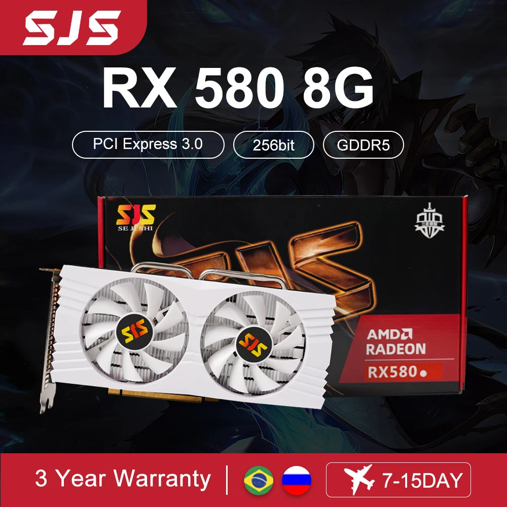 Placa de vídeo gráfica para jogos para PC, SJS RX 580, 8GB, 2048SP, 256Bit, GDDR5, AMD Radeon ...