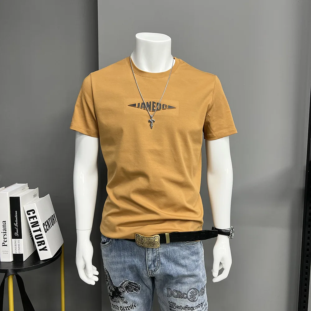 T-shirt Men's Short sleeved Top Letter Trendy Round Neck Bottom Shirt ...