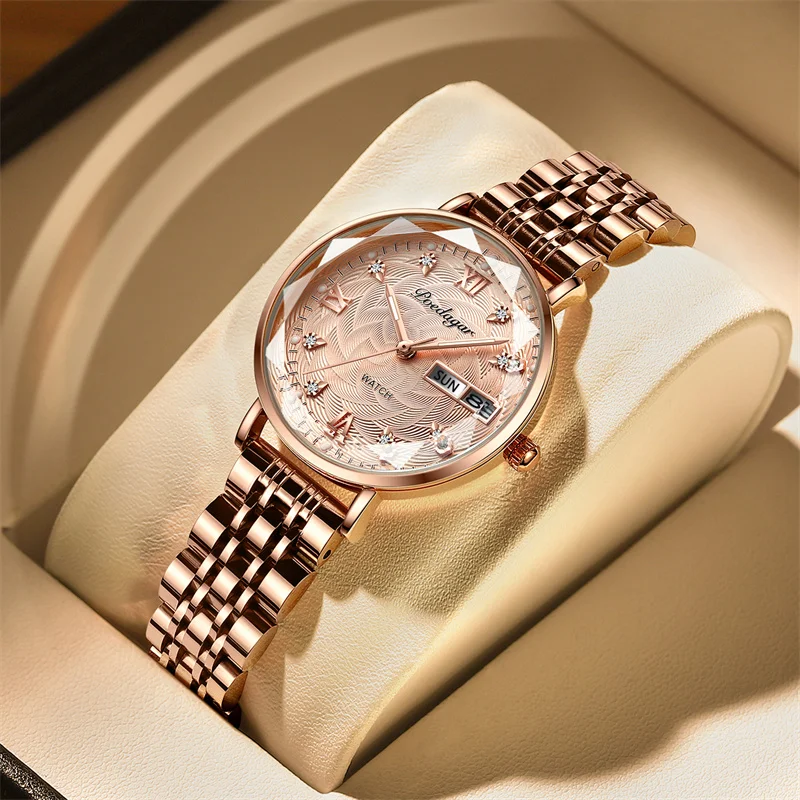 Swiss Brand POEDAGAR Women Watch Stainless Steel Mesh Rose Gold Simple ...