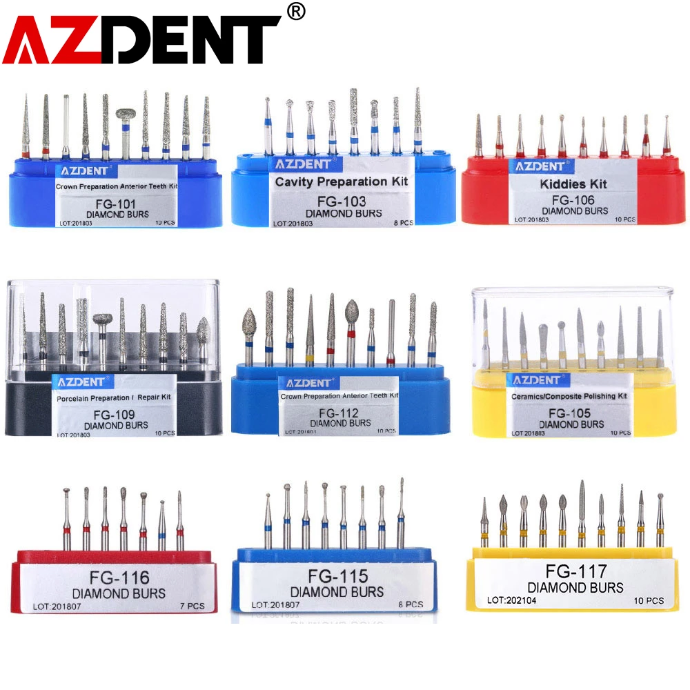 AZDENT Dia.1.6mm Dental Diamond Polishing Burs Drills For High Speed ...
